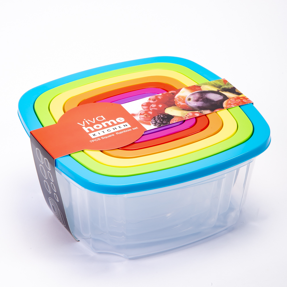 Recipiente plástico cuadrado 7pzas transparente